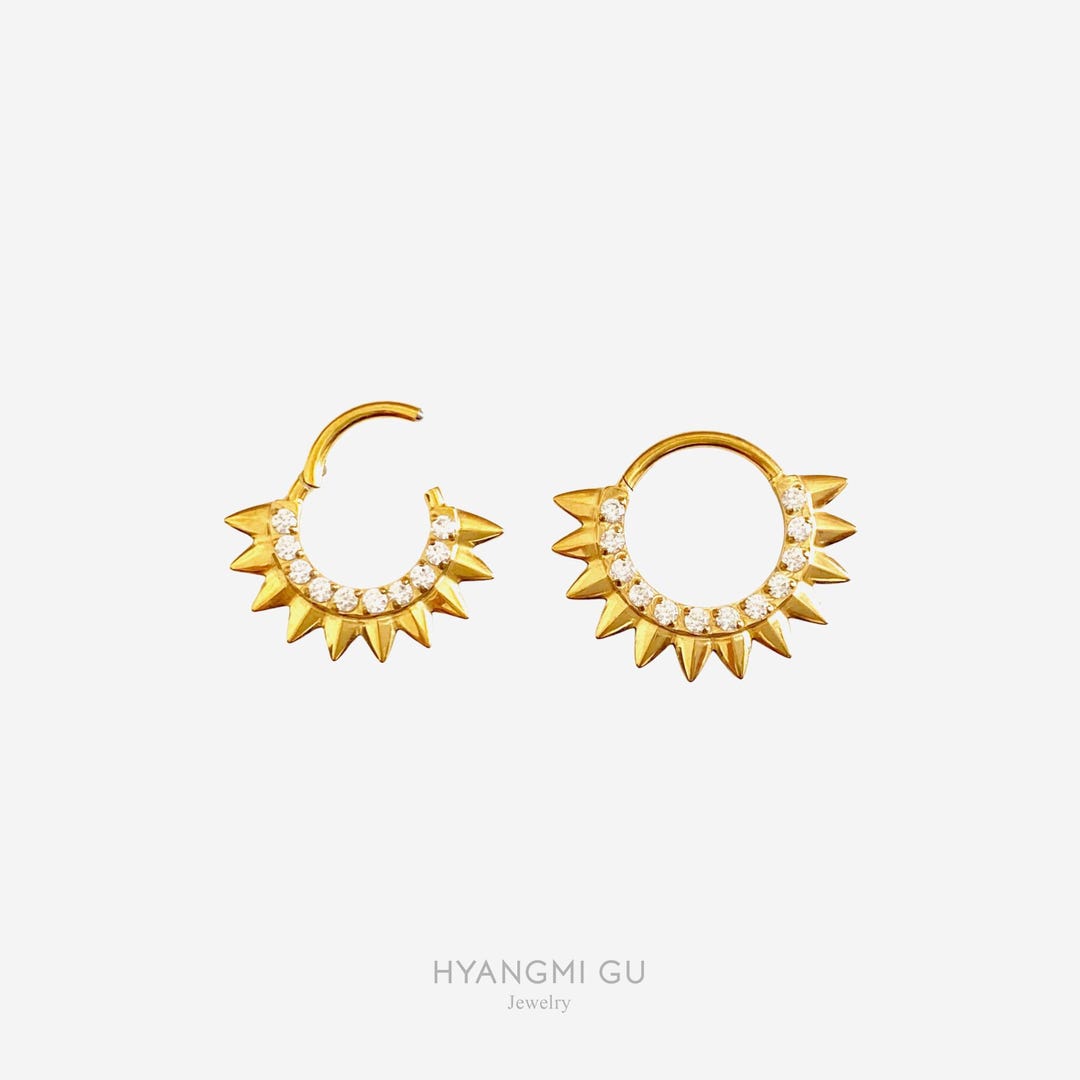 16G Titanium Spike Gold Nose Septum Ring, Daith Clicker, Round Nose ...