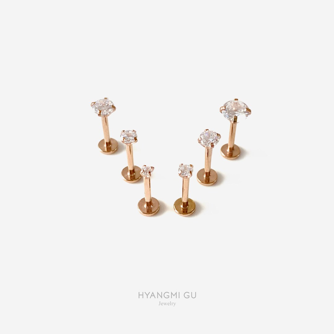 16G 2-5mm Rose Gold Clear Round Internally Threaded Nose Stud - Etsy