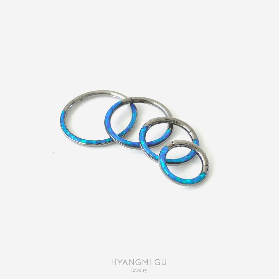 16G Blue Opal Septum Titanium Hoop, Nose Ring, Daith Piercing, Opal ...