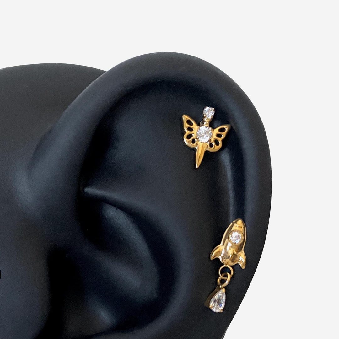 16G Titanium Butterfly Dagger Internally Threaded Flat Back, Conch ...