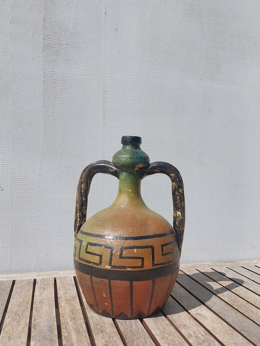 Vintage Ceramic Glazed Vase / Large Glazed Vase With Handles / Unique ...