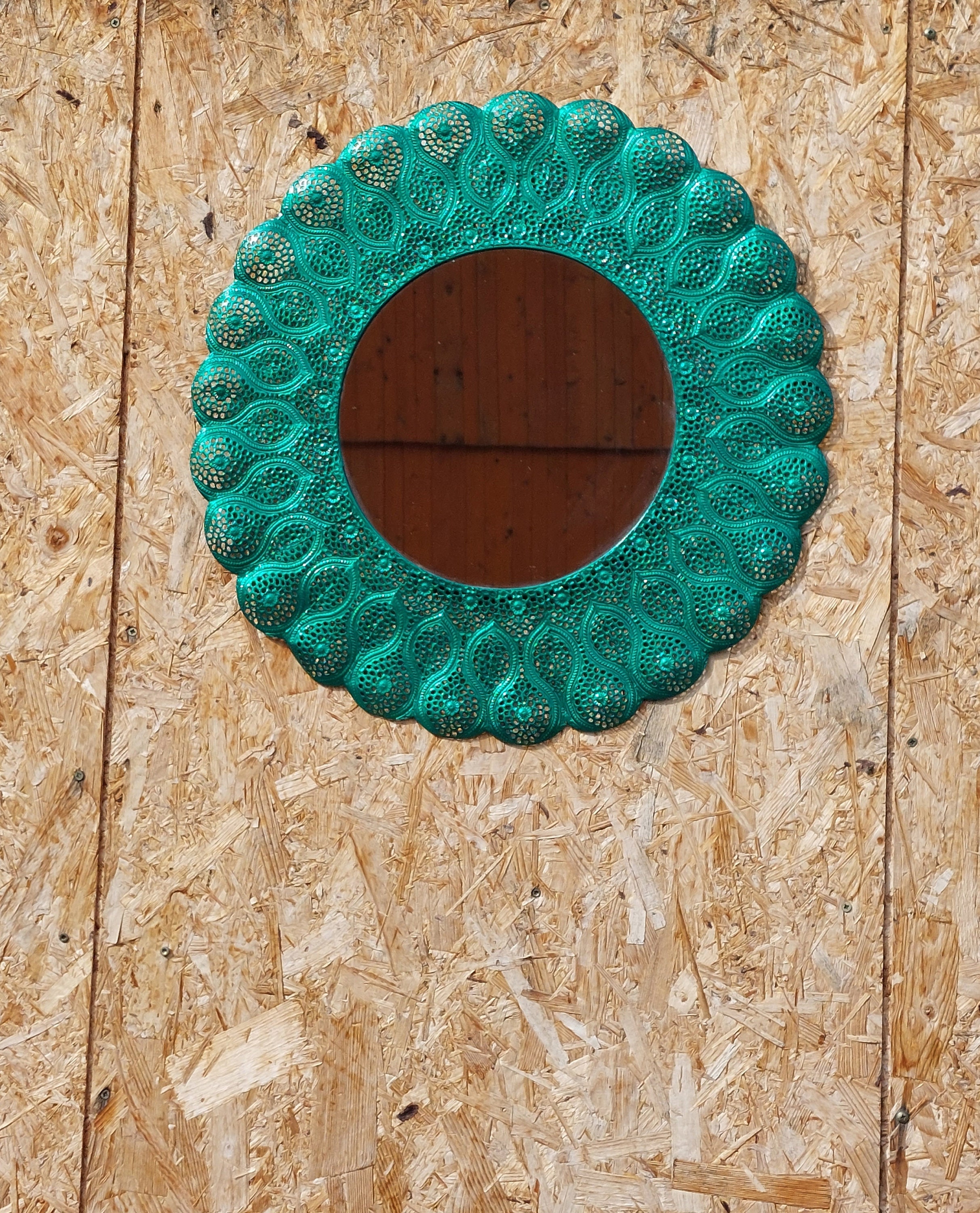 Vintage Metal Mirror / MCM Mirror / Unique Retro Mirror / Green Space ...