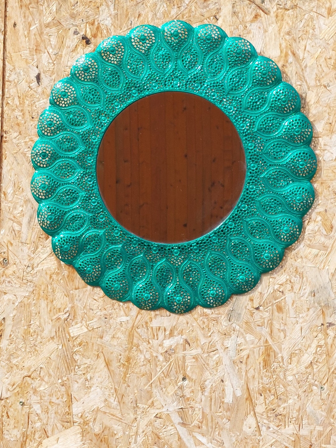 Vintage Metal Mirror / MCM Mirror / Unique Retro Mirror / Green Space ...