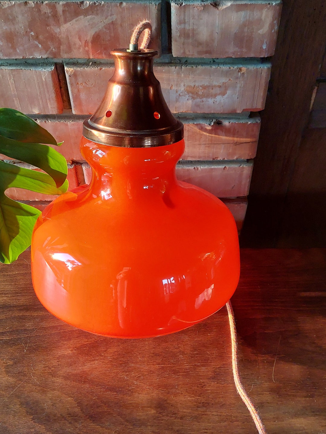 Retro Opaline Glass Pendant Light /retro Orange Ceiling Light / UFO ...
