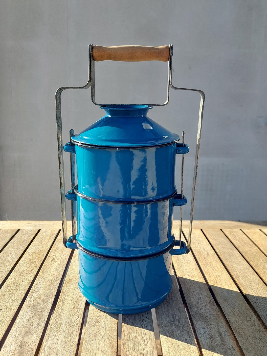 Retro Enamel Lunch Box / Three Tier Tiffin Lunch Box / Food Carrier ...