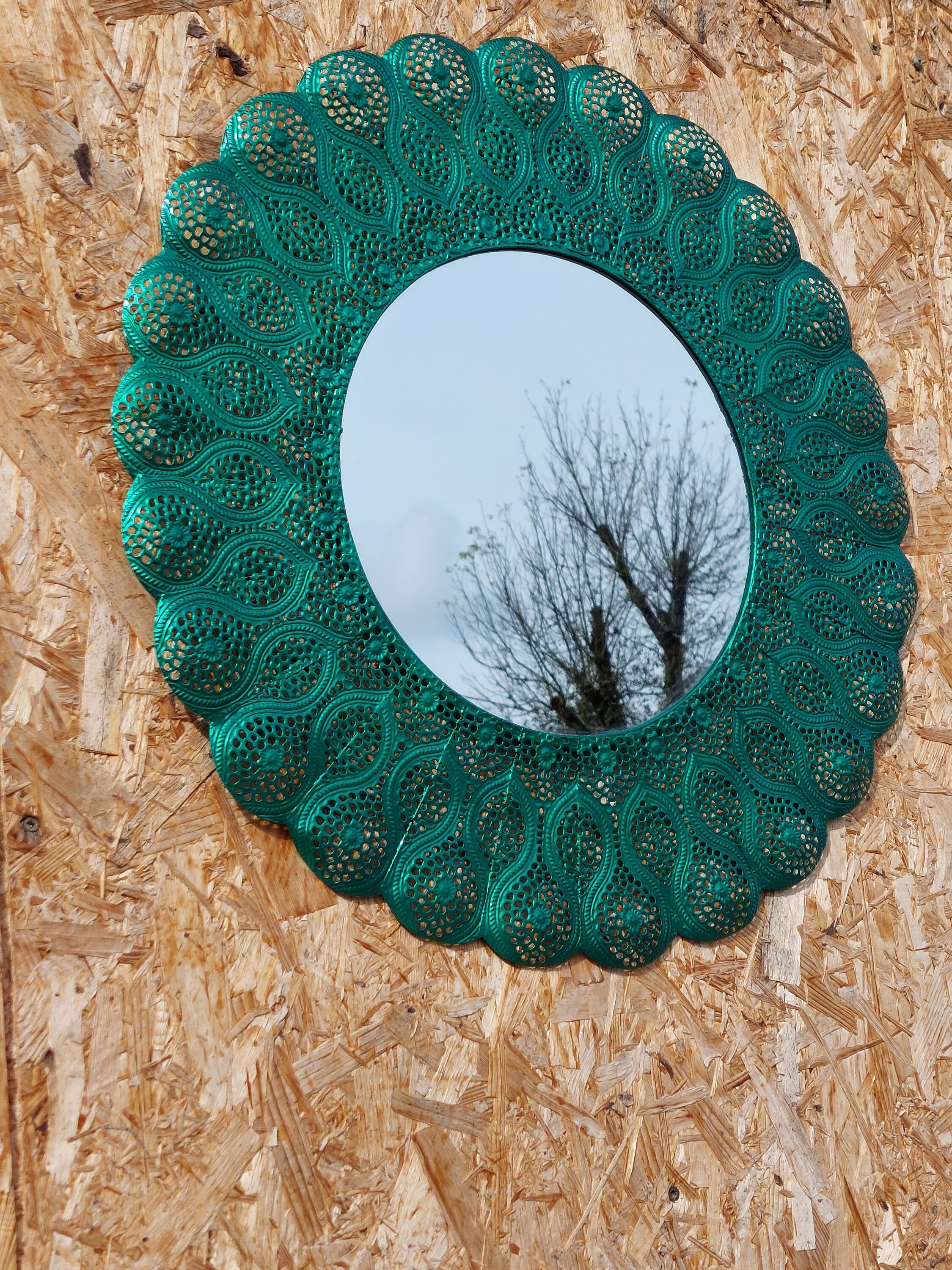 Vintage Metal Mirror / MCM Mirror / Unique Retro Mirror / Green Space ...