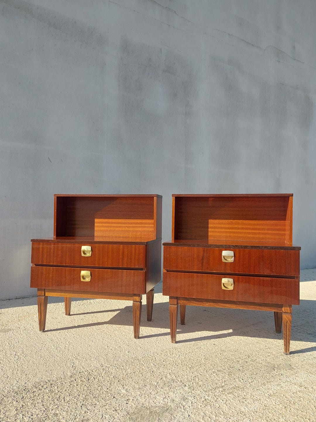 Retro Modern Nightstands, Retro Polished Night Tables, Pair, Mid ...