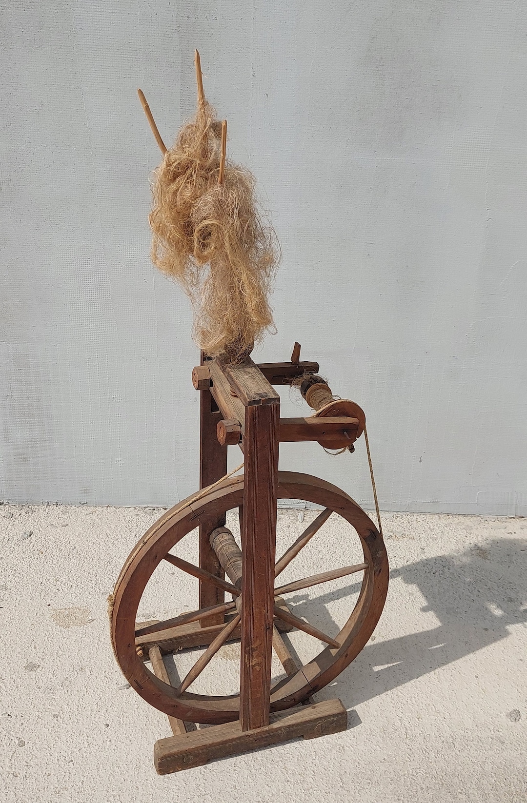 Antique Wooden Spinning Wheel / Vintage Wooden Tool / Vintage Spinning ...