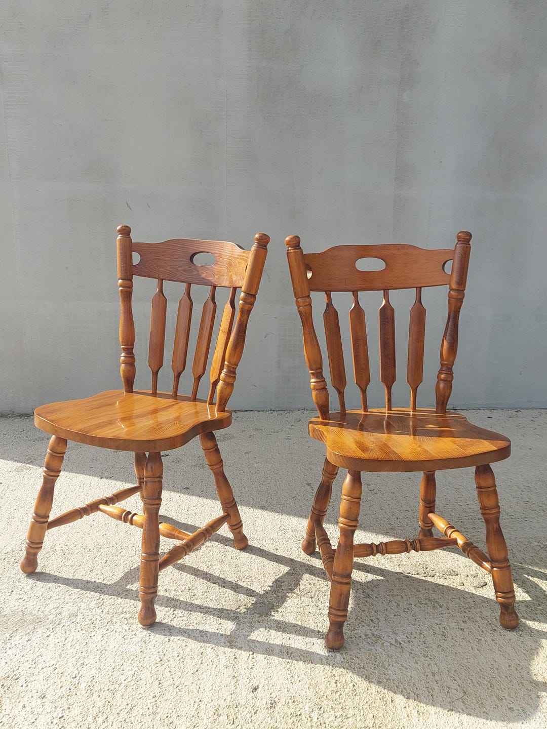 Vintage Farmhouse Dining Chairs / Vintage Wooden Dining Chairs / Pair ...