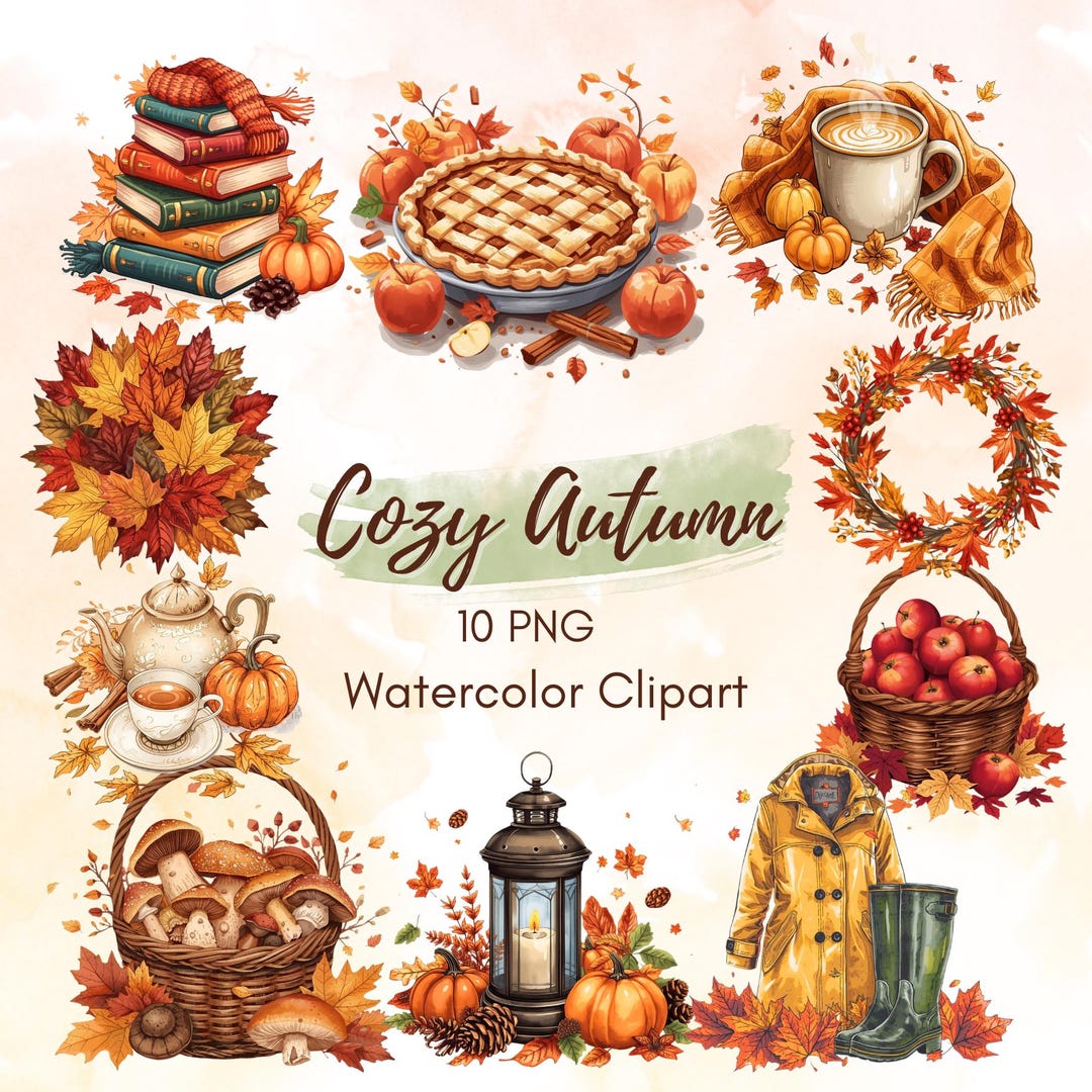 Cozy Autumn Clipart: Watercolor Fall Png Bundle (300dpi) - Etsy