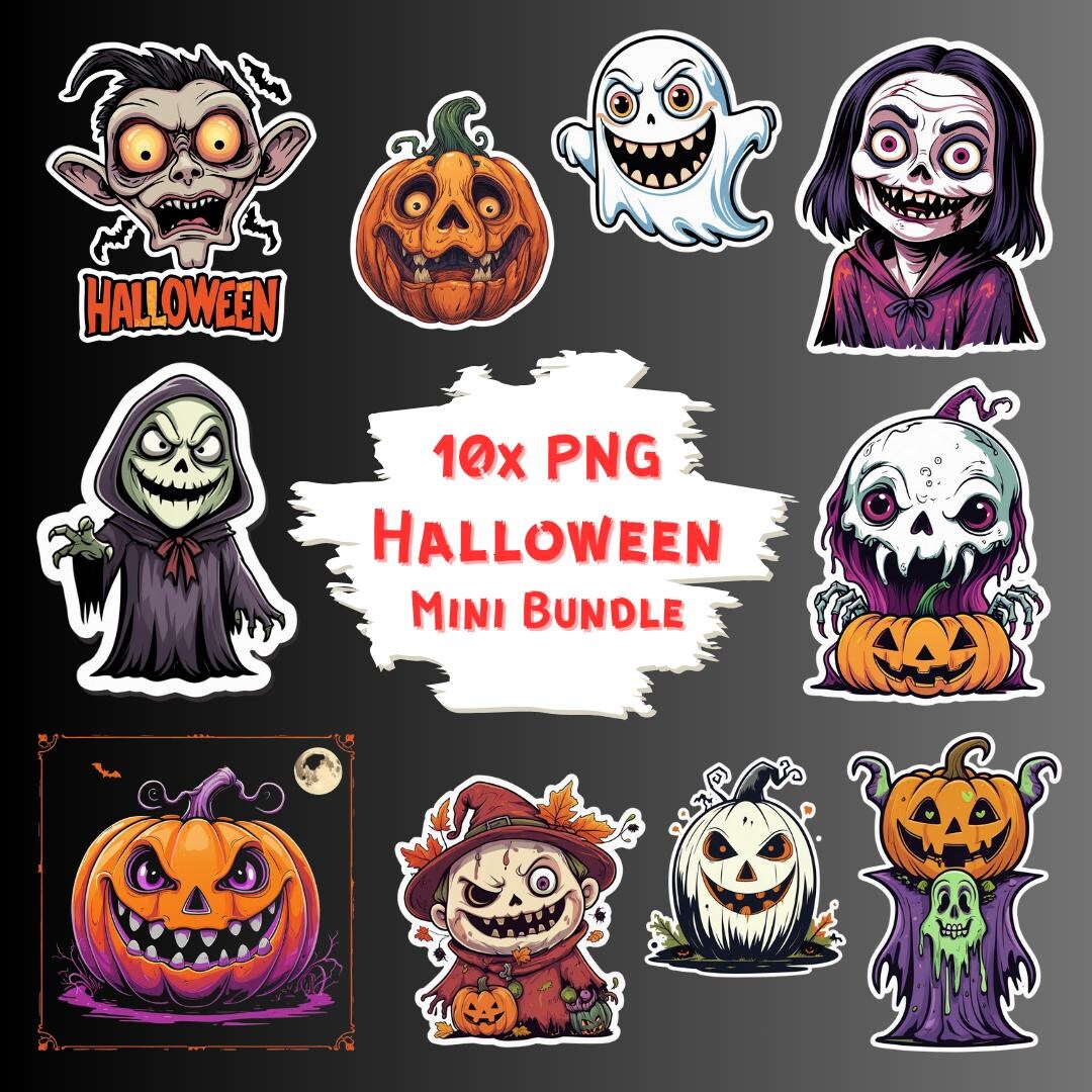 Halloween PNG Bundle: Cartoon Style Clipart Graphics (300dpi) - Etsy