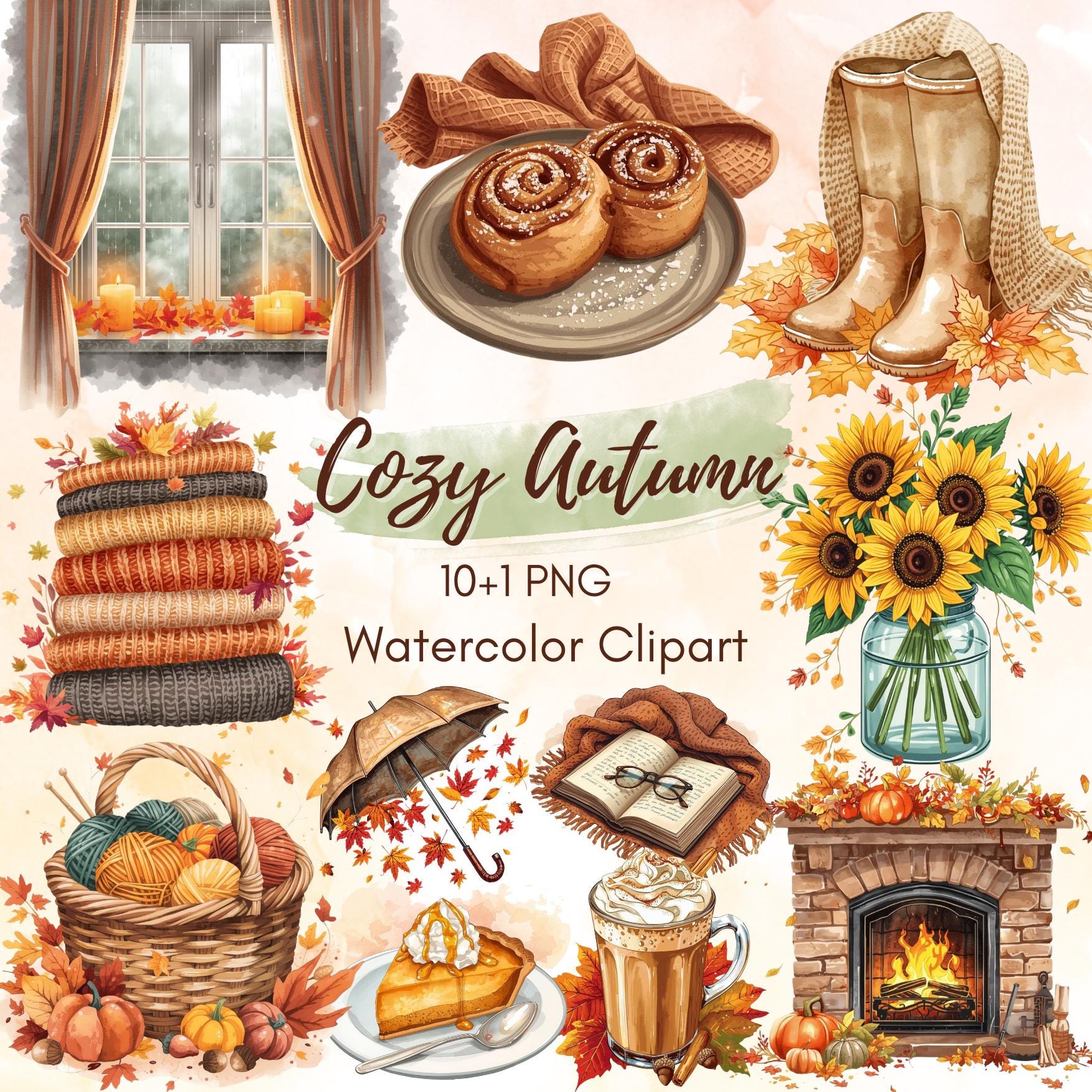 Cozy Autumn Clipart: Watercolor Fall Png Bundle (300dpi) - Etsy