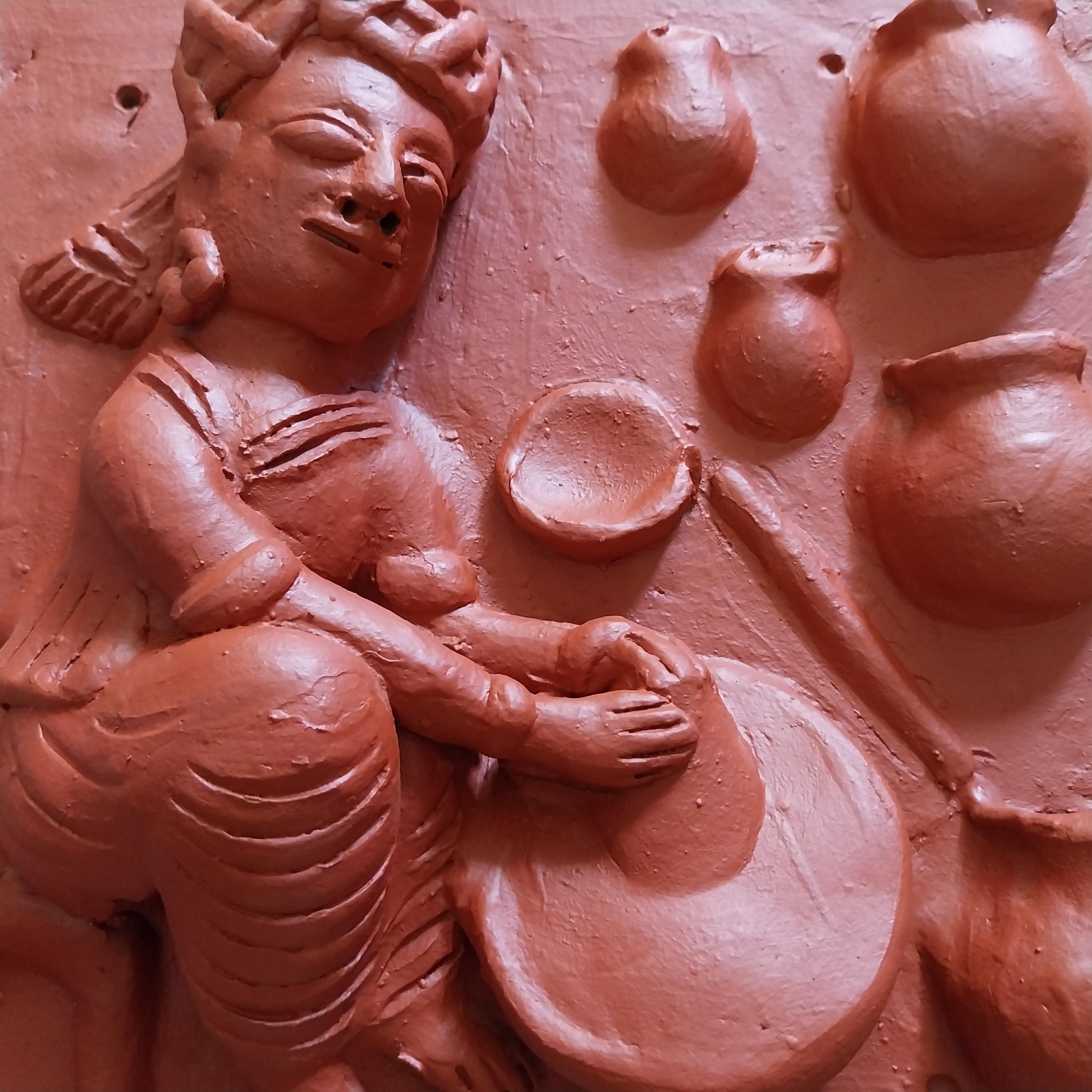 Potter, Terracotta 2D Sculpture, Indian Village Life, Clay Art Tile ...