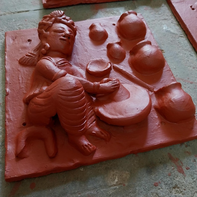 Potter, Terracotta 2D Sculpture, Indian Village Life, Clay Art Tile ...