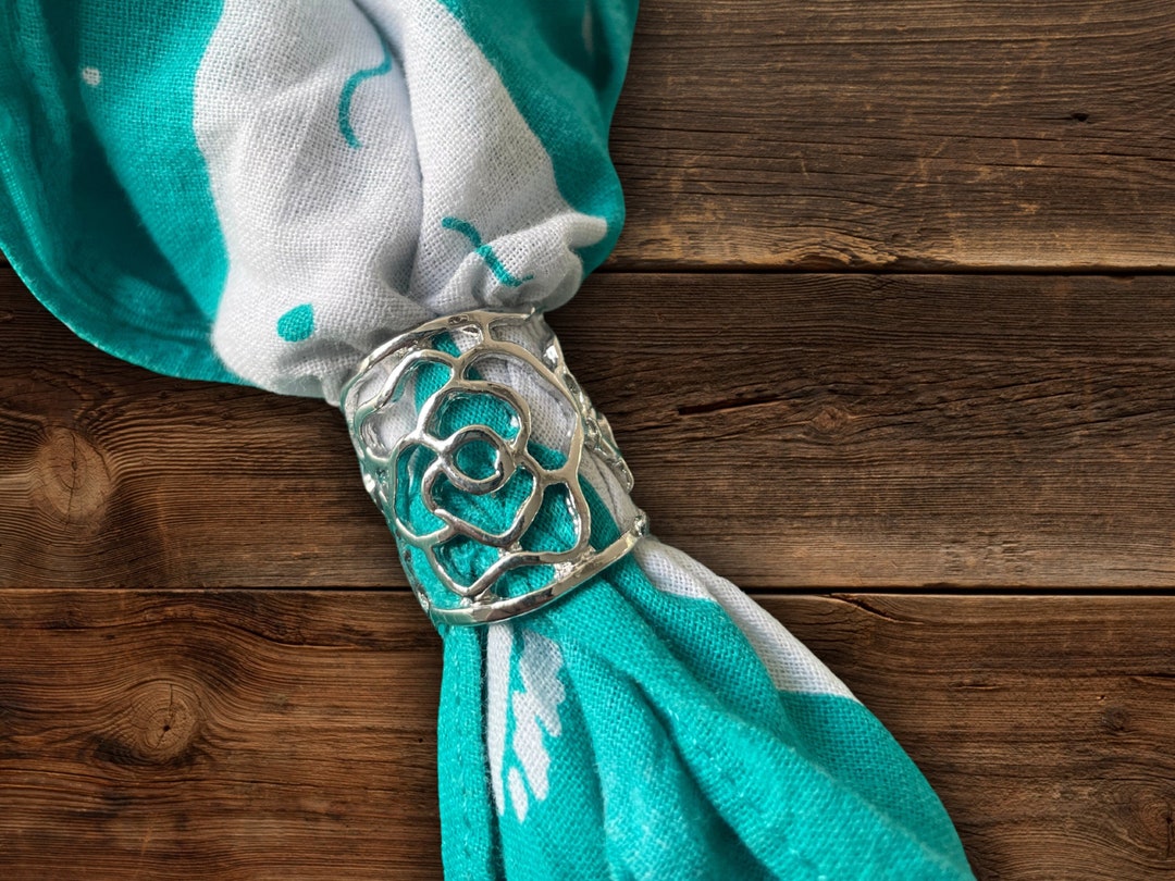 Floral Bandana Ring Scarf Stay Rag Slide Loop Woggle Clip Neckerchief ...