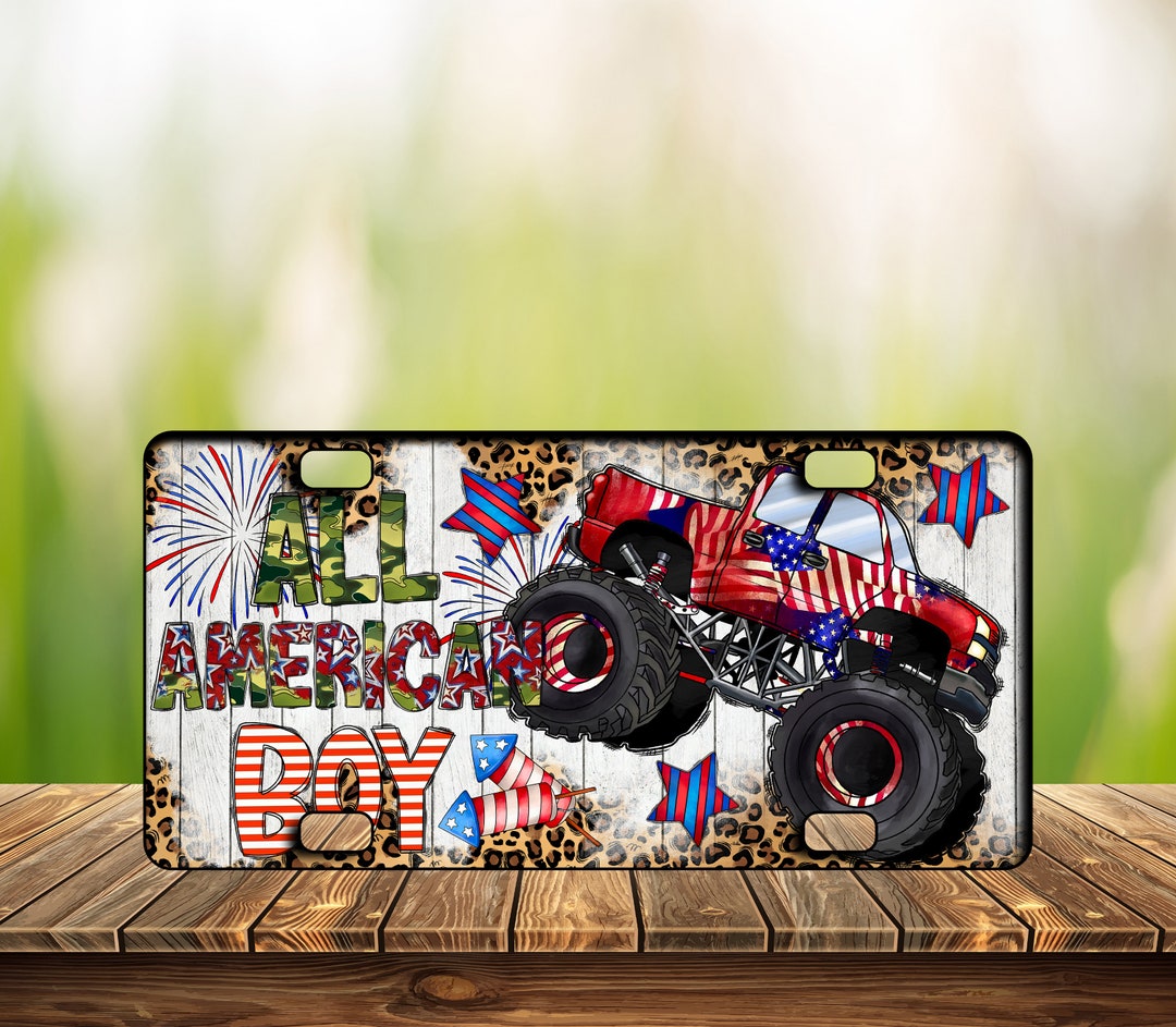 All American Boy License Plate Png,monster Truck American Flag License ...