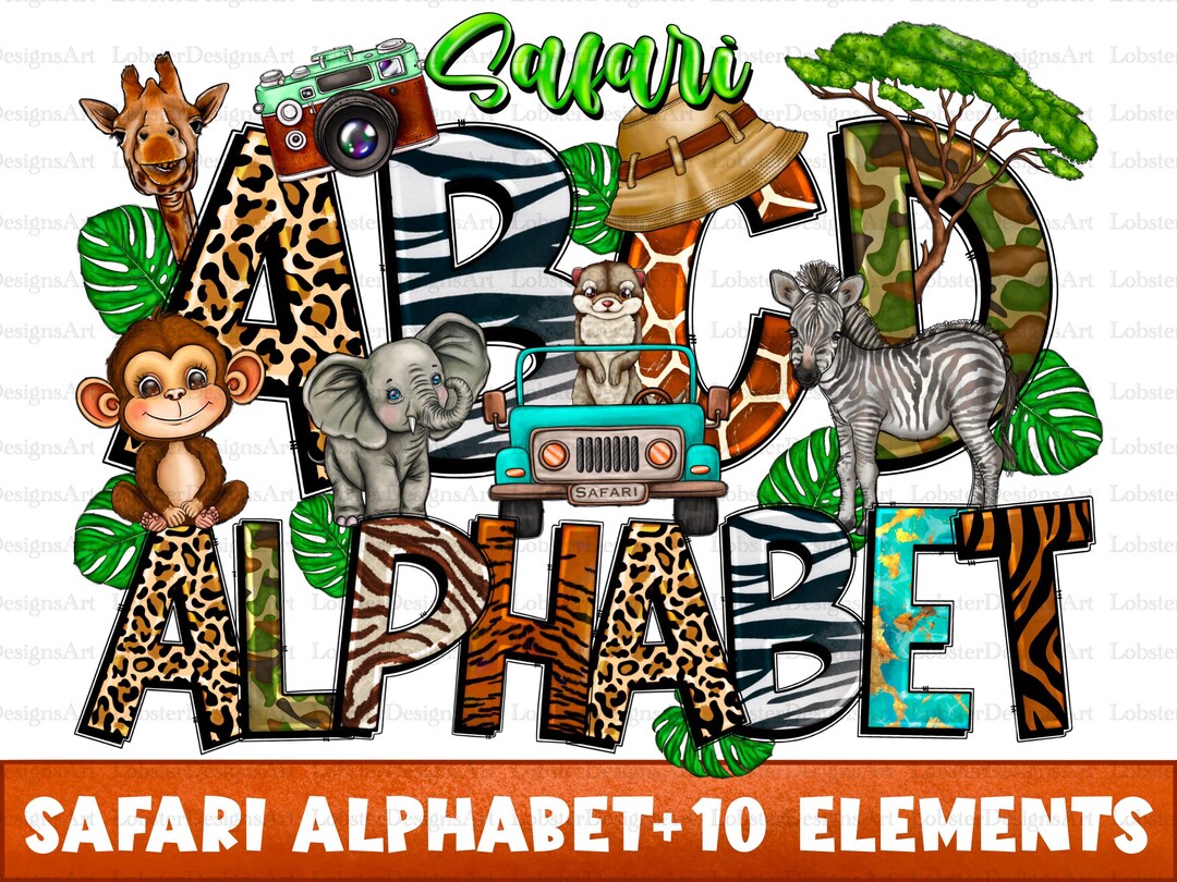 Safari Doodle Alphabet Bundle, Safari Life Png, Sublimation Design, Zoo ...
