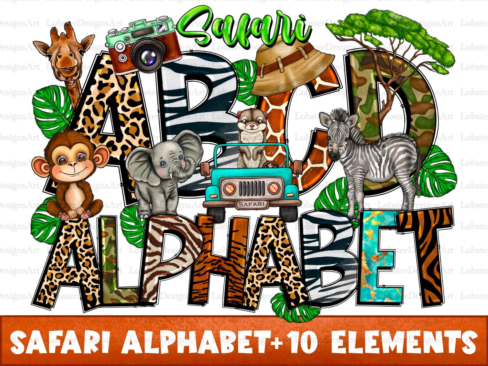 Safari Doodle Alphabet Bundle, Safari Life Png, Sublimation Design, Zoo ...