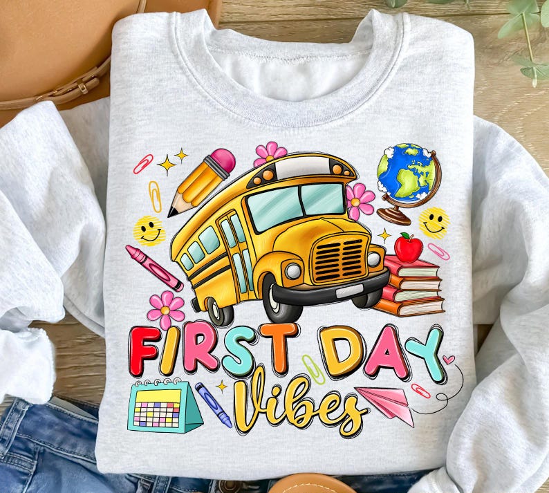 First Day Vibes Png, Back to School Coquette PNG Digital, School Bus ...