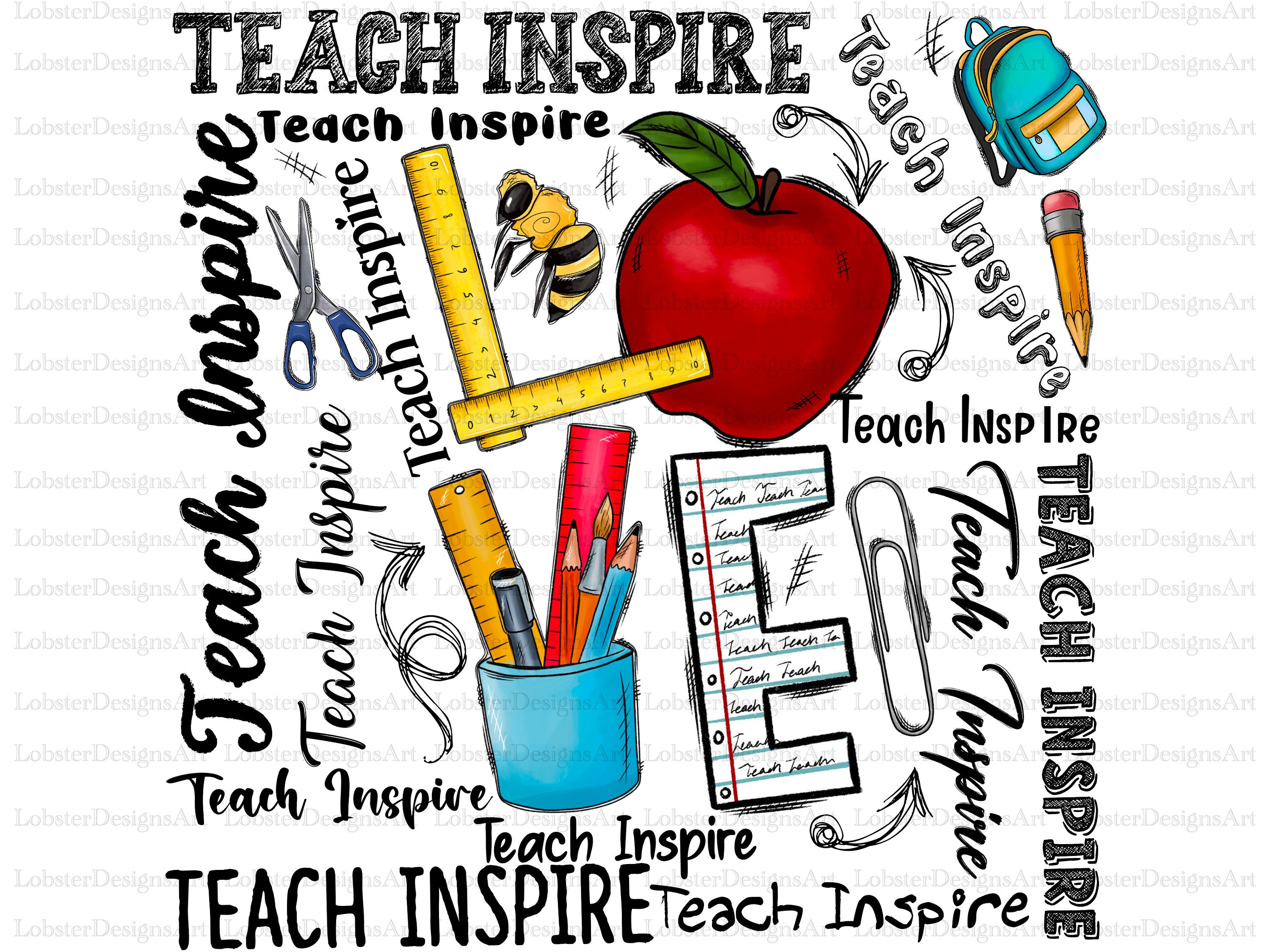 Teach Love Inspire Sublimation PNG School Digital Downloads - Etsy