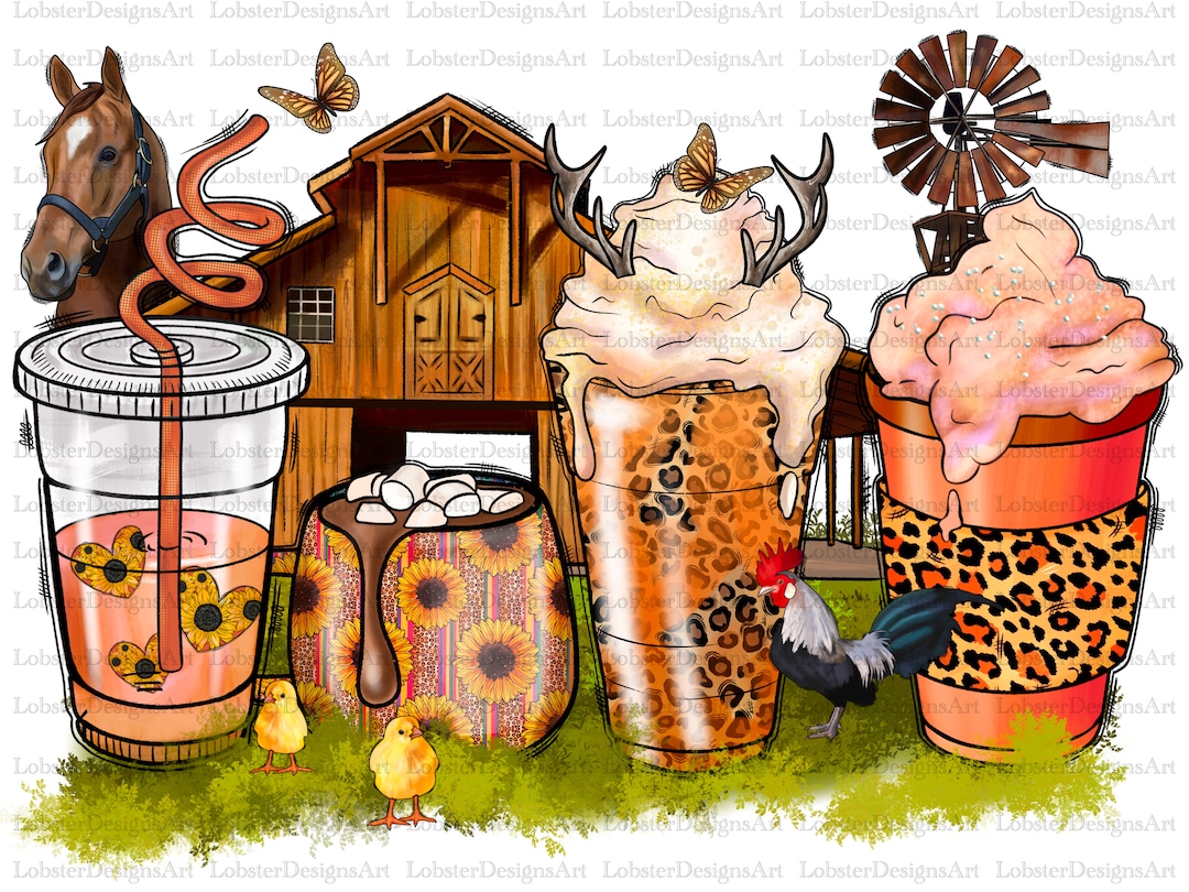 Farm Animals Coffee Cups Png Sublimation Design, Western Coffee Cups ...
