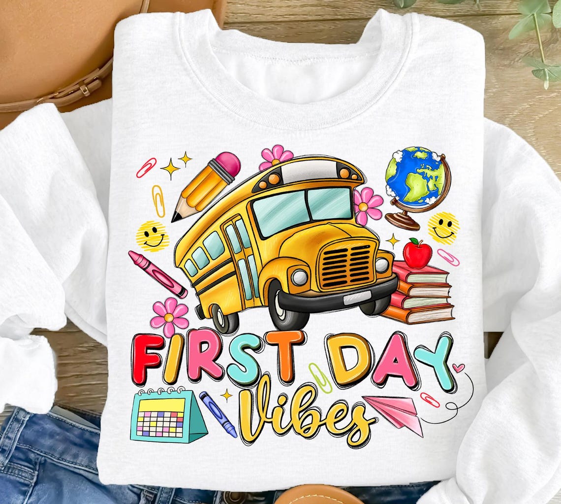 First Day Vibes Png, Back to School Coquette PNG Digital, School Bus ...