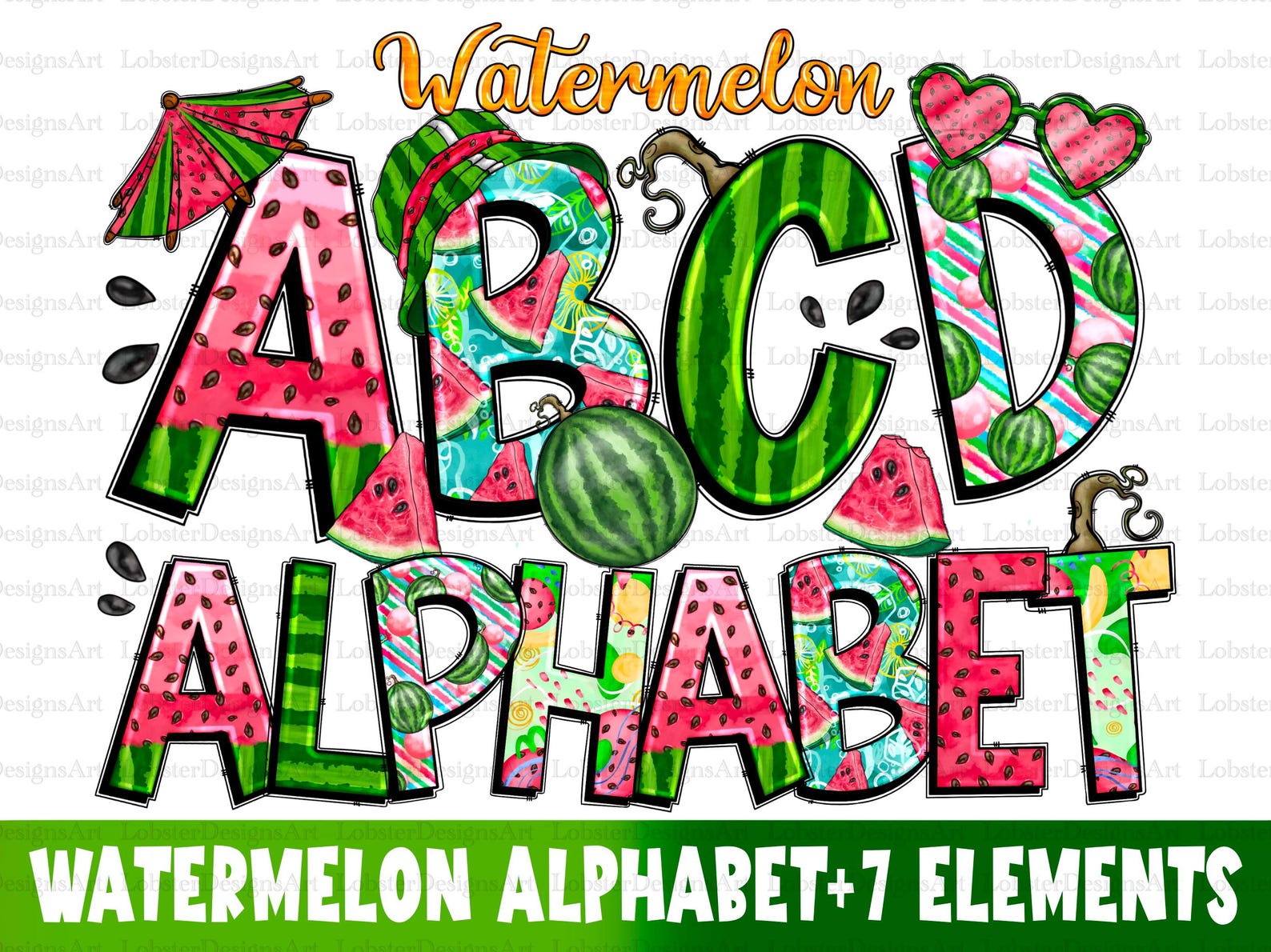 Watermelon Alphabet Bundle Png, Watermelon Doodle Letters Png ...