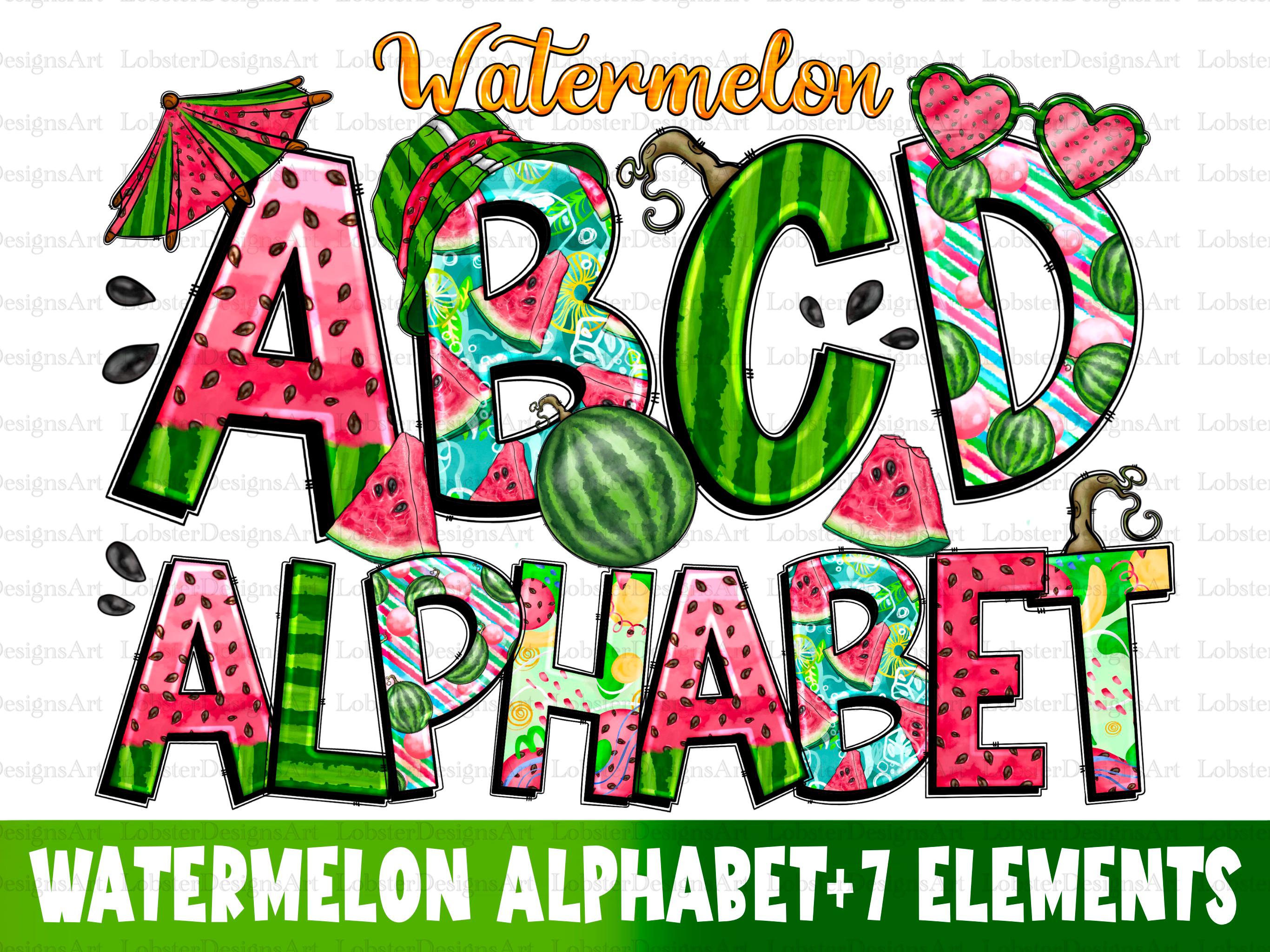 Watermelon Alphabet Bundle Png, Watermelon Doodle Letters Png ...