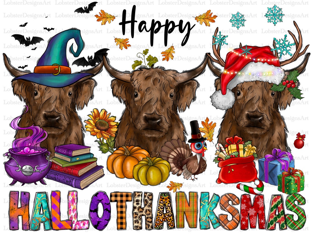 Happy Hallothanksmas Highland Cow Png,cow Clipart, Fall PNG, Halloween ...