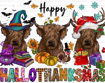 Happy Hallothanksmas Highland Cow Png,cow Clipart, Fall PNG, Halloween ...