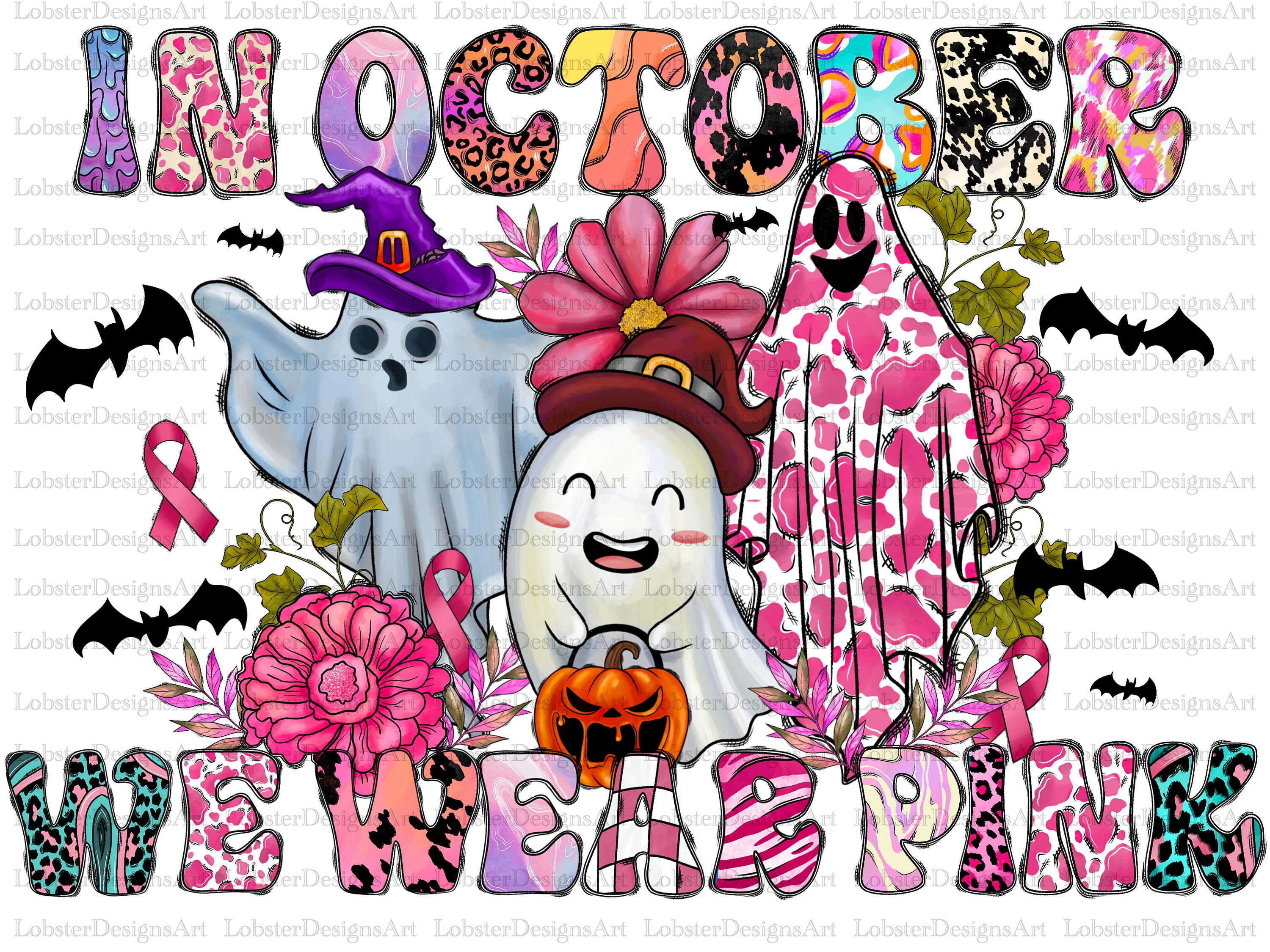 In October We Wear Pink Halloween Ghost PNG Breast Cancer - Etsy