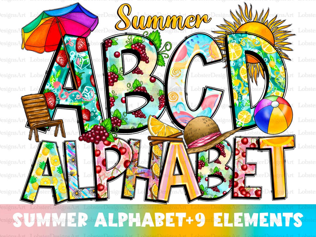 Summer Doodle Alphabet Bundle, Summer Life PNG Letters, Sublimation ...