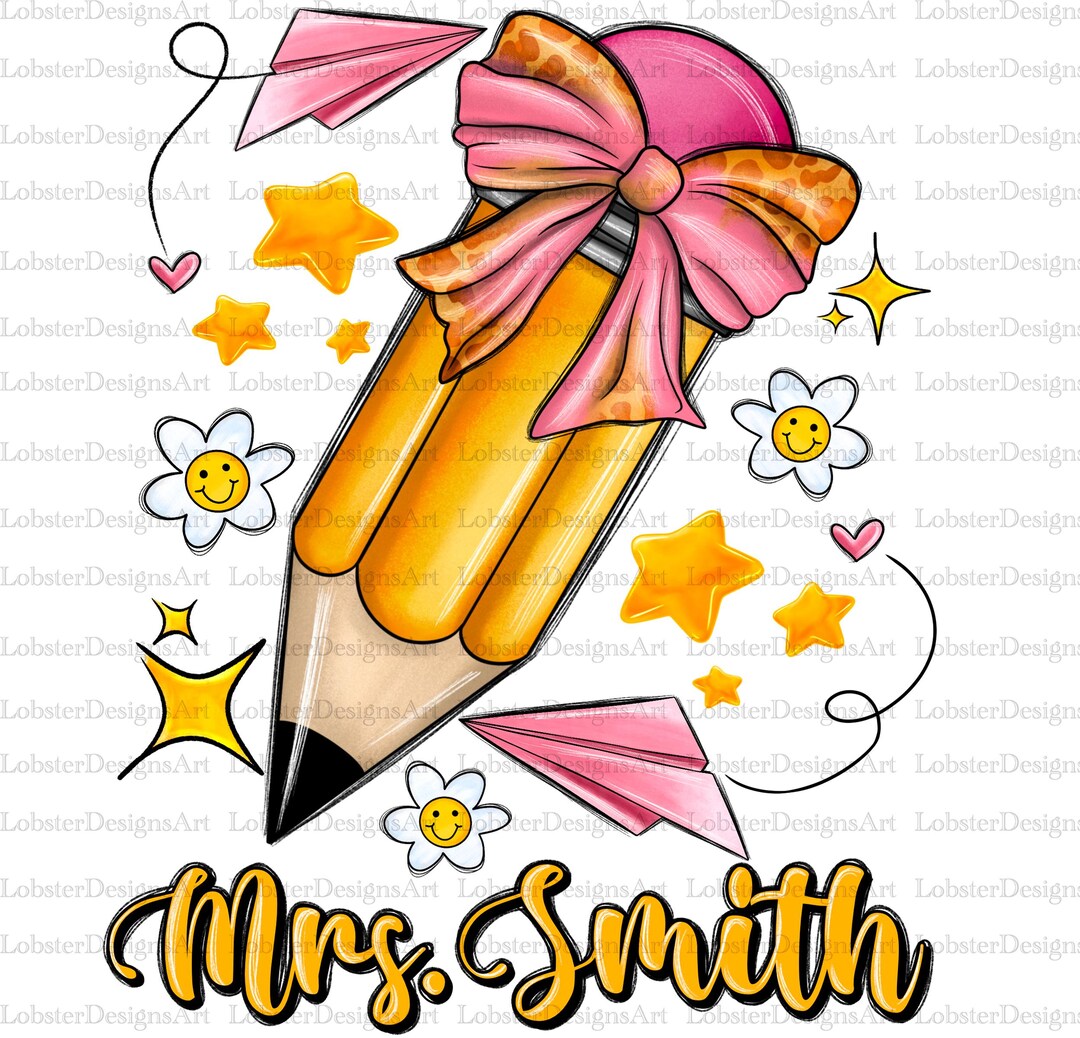 Pencil Bow Teacher Name Custom Design, Coquette Bow Teacher Png, Back ...