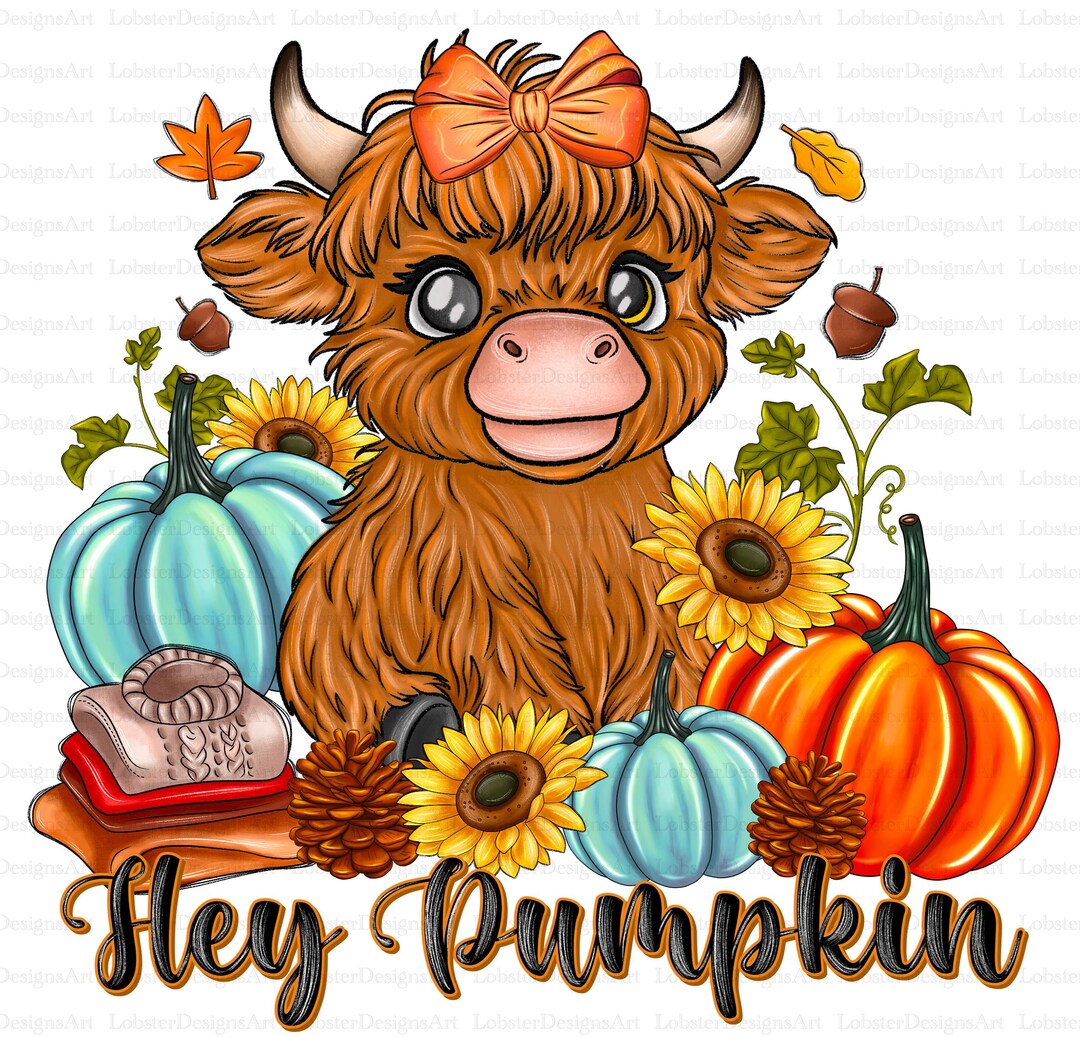 Hey Pumpkin Cow PNG, Hay Fall Png Clipart, Highland Cow Halloween ...