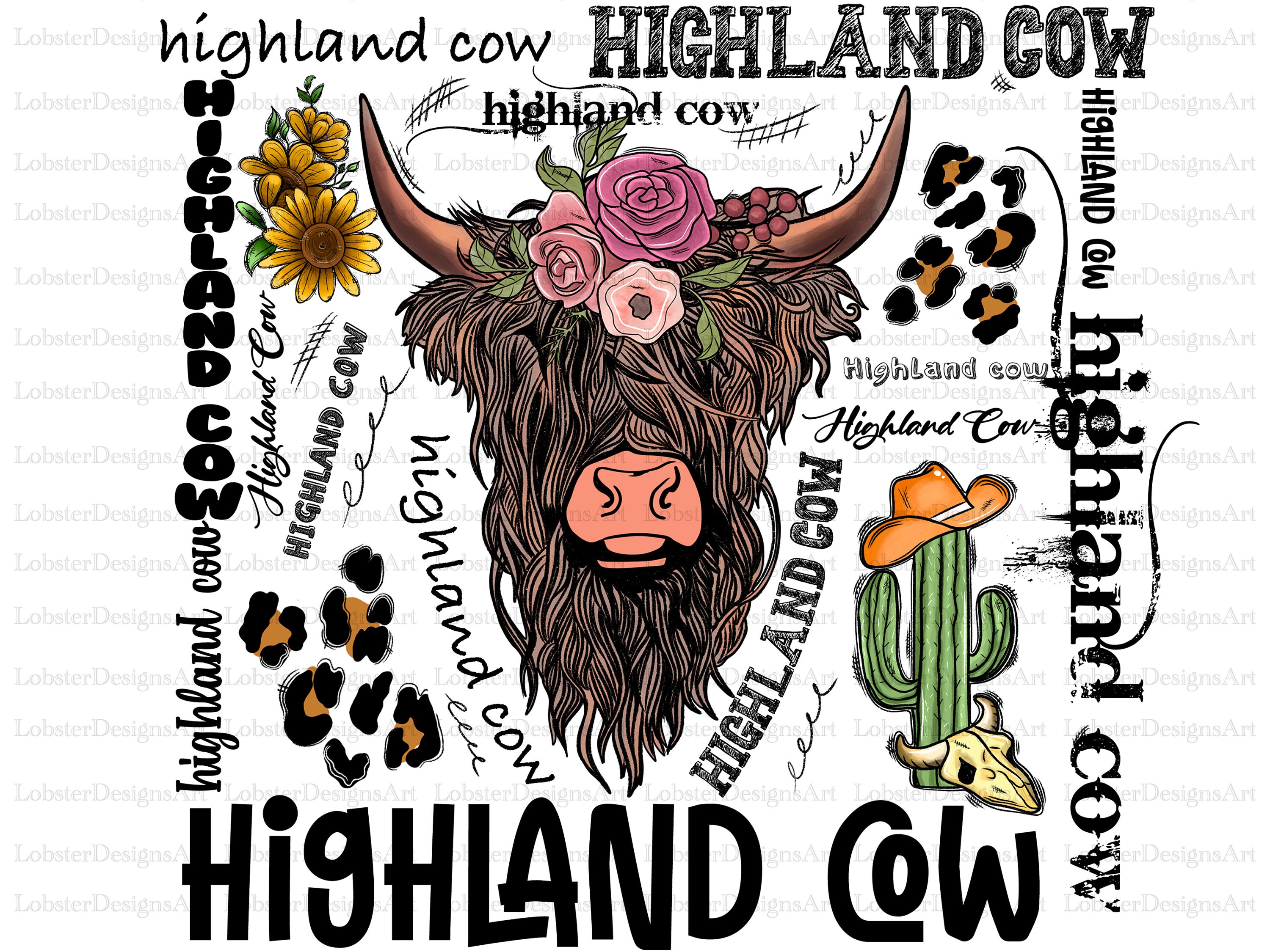 Highland Cow Png Desert Design Cactus Boho Skull - Etsy