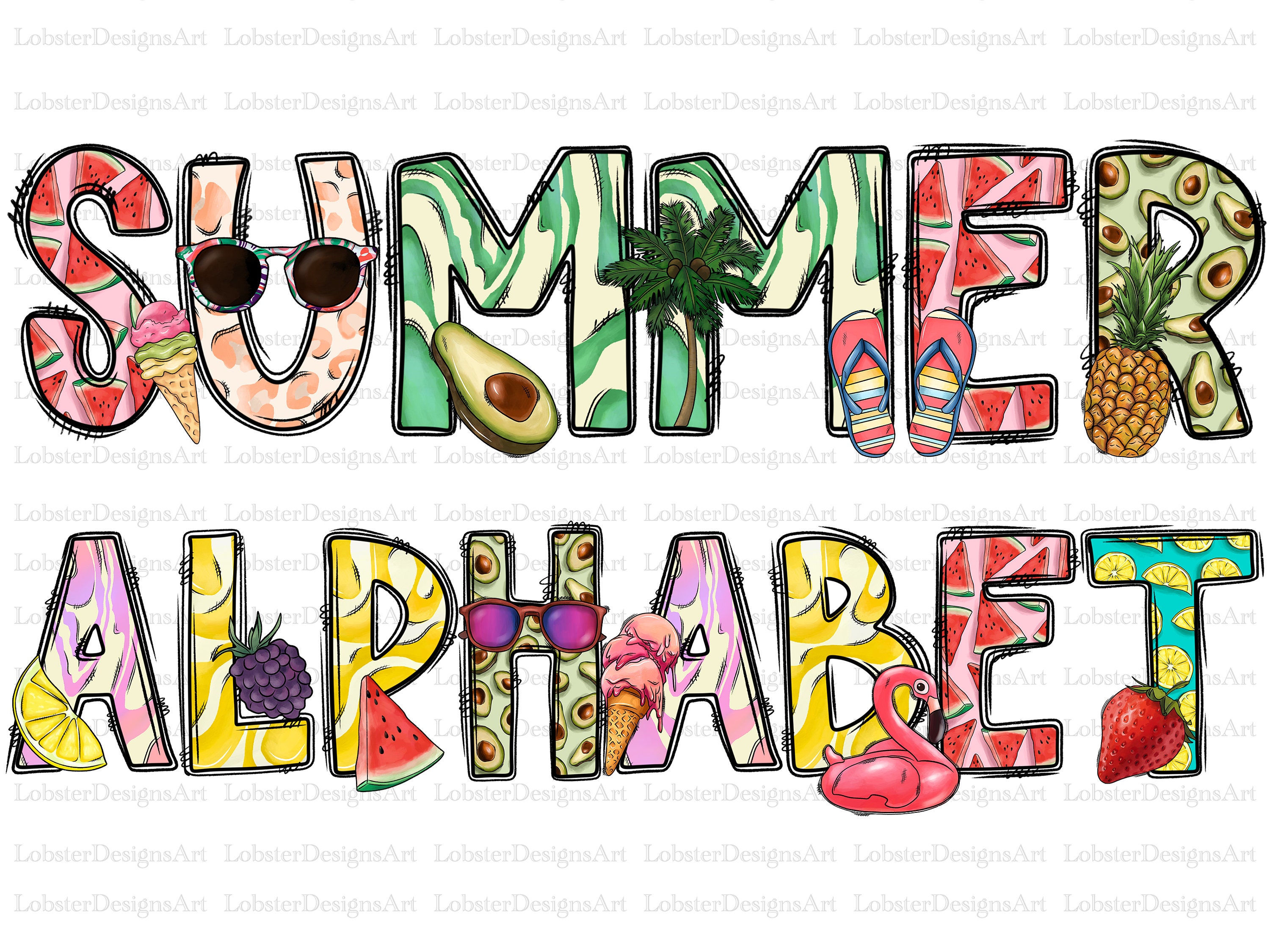 Summer Alphabet Png Font Letters Western Alphabet Summer - Etsy