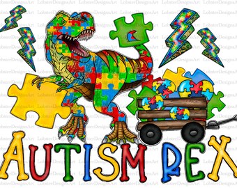 Autism Saurus Rex Png, Sublimation Design Download, Autism Awareness ...