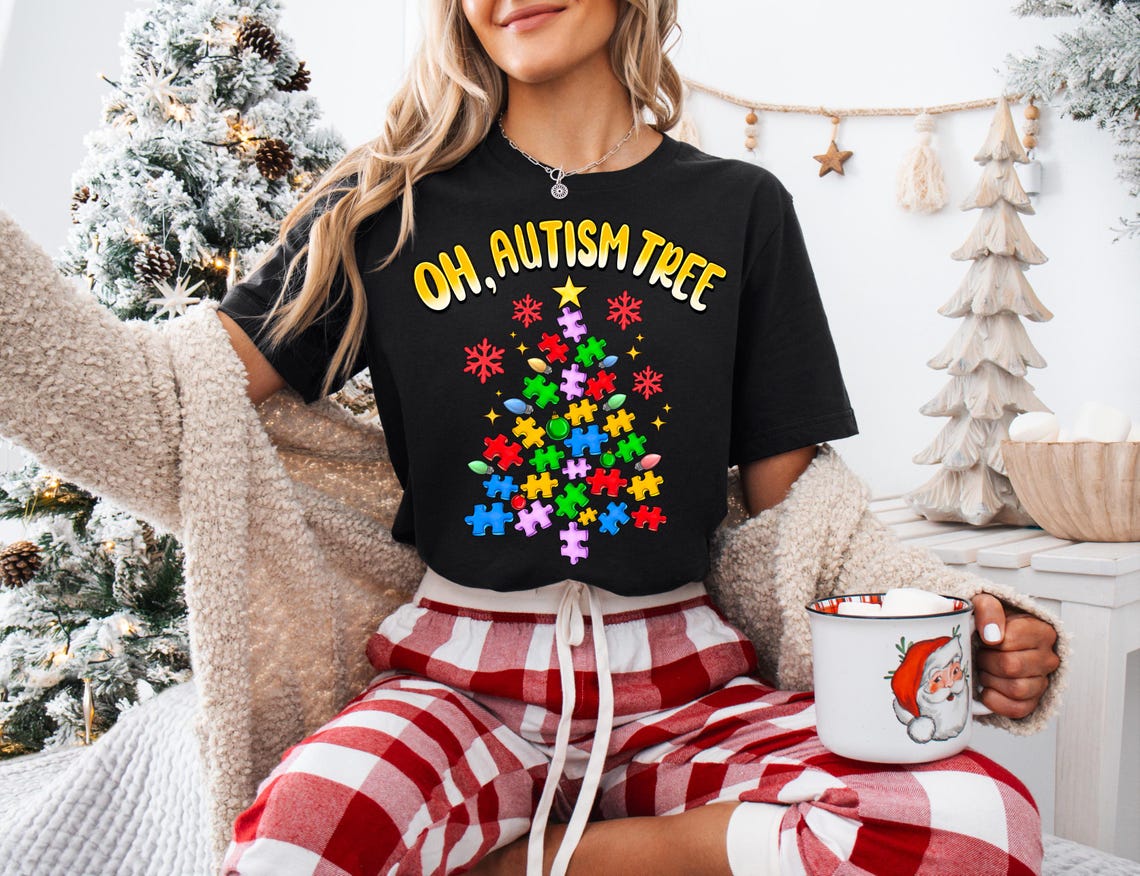 Christmas Oh Autism Tree Xmas Lights Puzzle Awareness, Oh Autism Tree ...