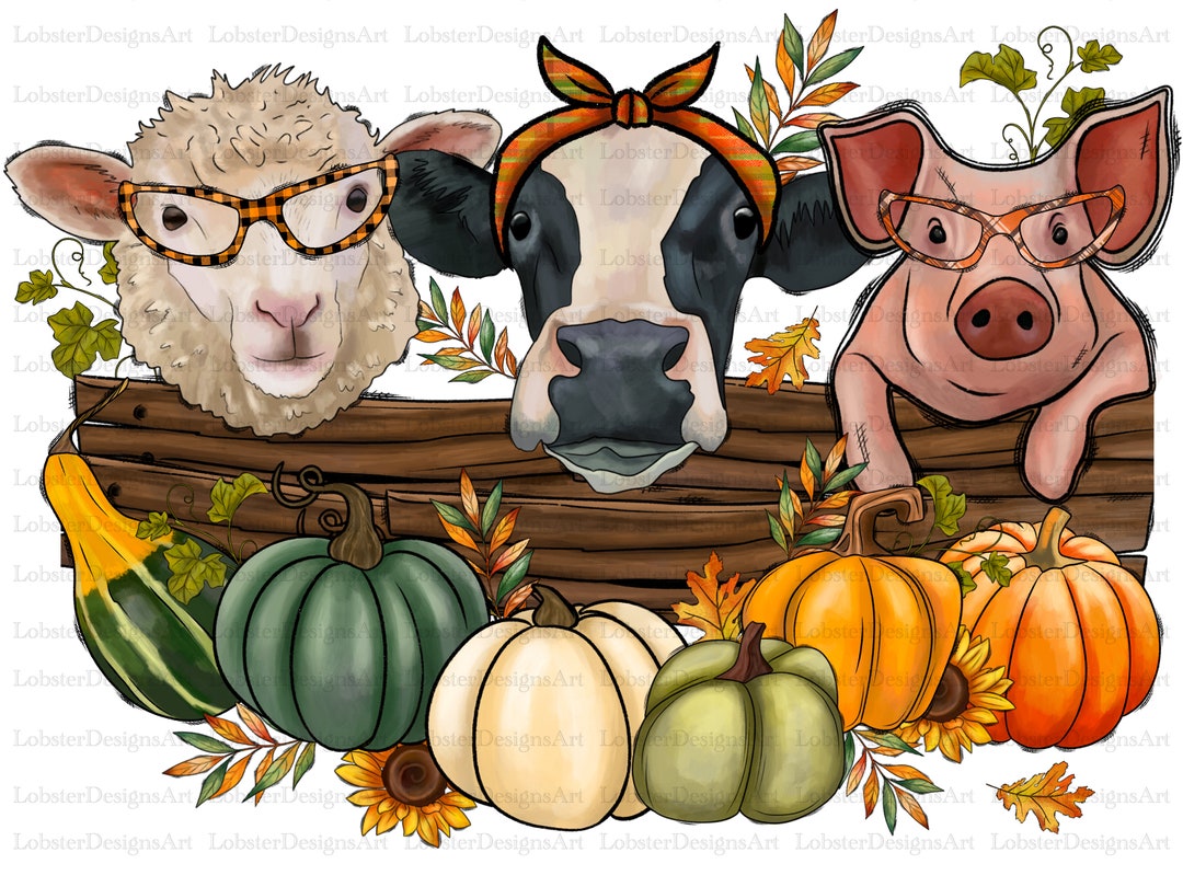 Fall Farm Animals PNG, Cow Png, Pig, Chicken, Pumpkin, Fall, Thankful ...