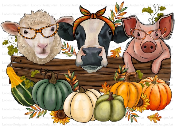 Fall Farm Animals PNG Cow Png Pig Chicken Pumpkin Fall - Etsy Singapore