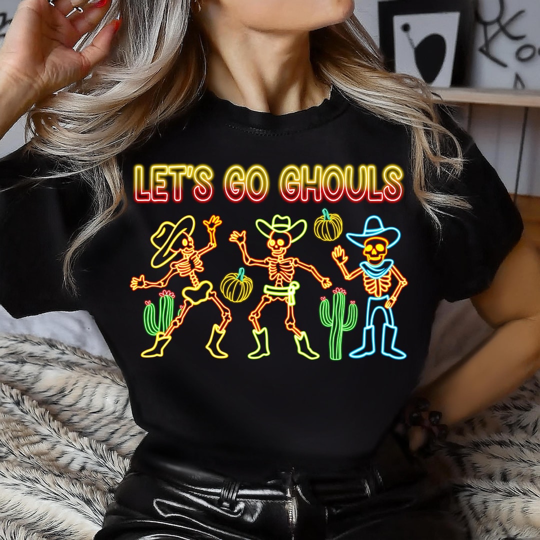 Let's Go Ghouls Dancing Skeletons Png, Halloween Neon Png, Fall Png ...