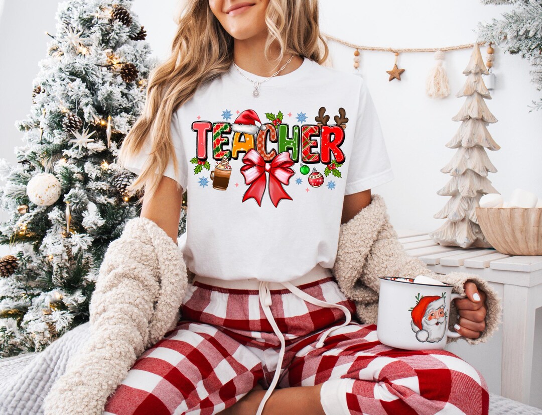 Teacher Christmas Coquette Png, Love Christmas Teacher Png, Hot Cocoa ...