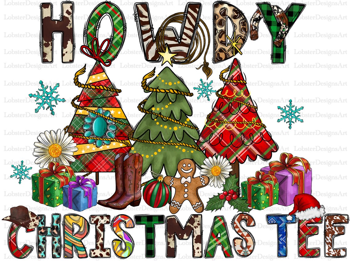 Howdy Christmas Tee Png PNG Merry Christmas Christmas Tree - Etsy