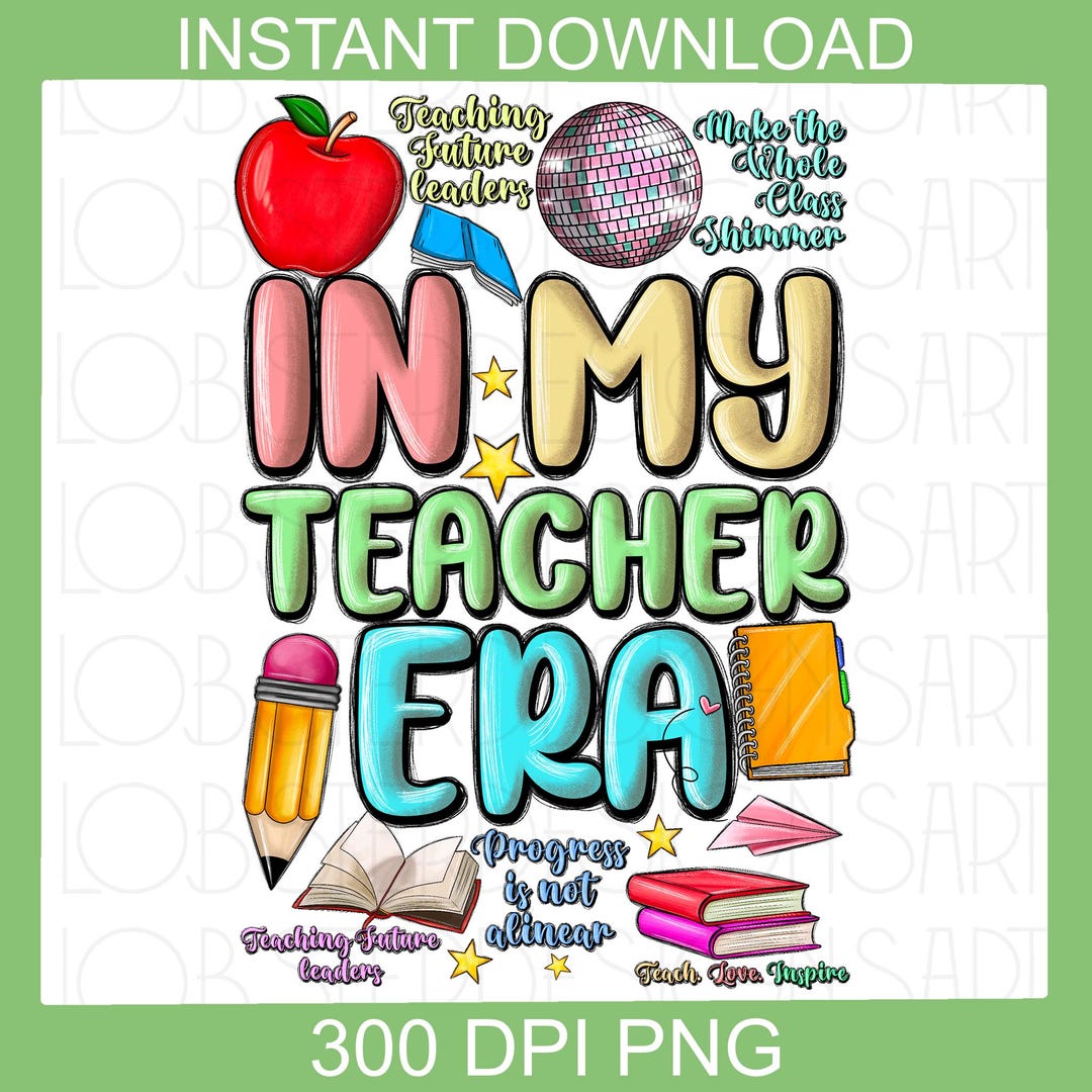 In My Teacher Era Png, Teacher Back to School Png, Retro Boho Groovy ...