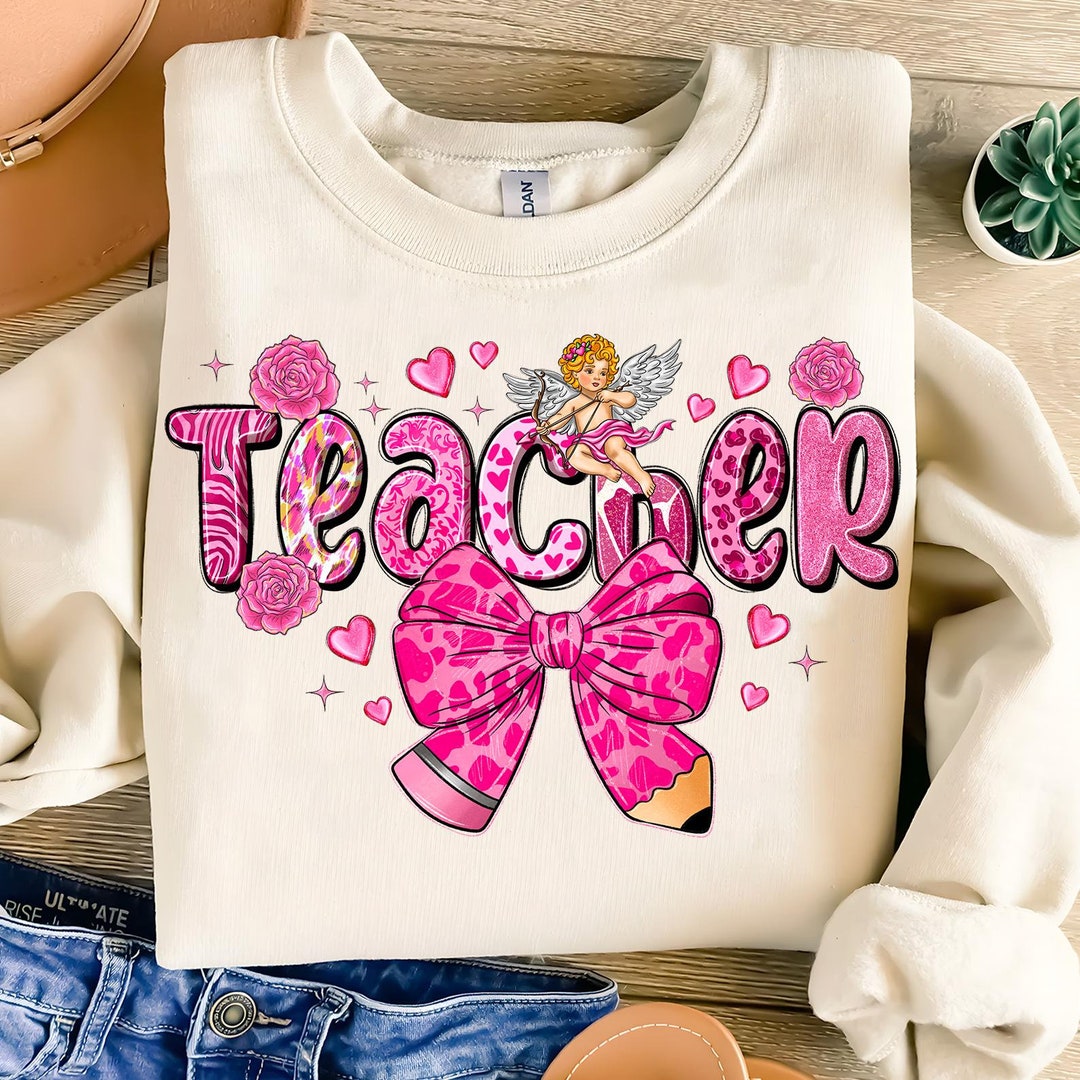 Teacher Valentine Coquette Bow Pencil Png, Glitter Valentine Teacher ...
