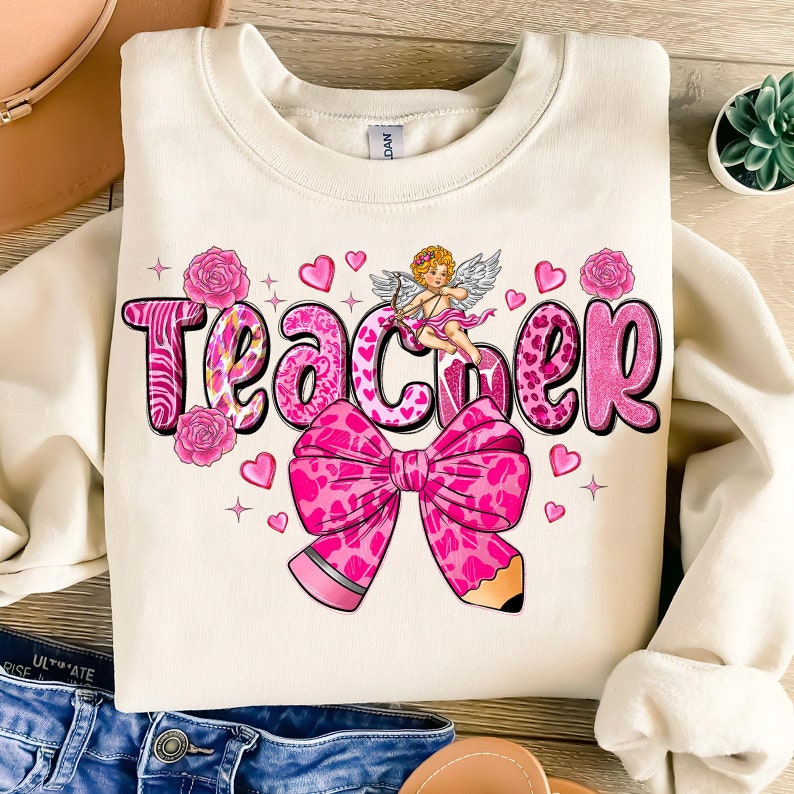 Teacher Valentine Coquette Bow Pencil Png, Glitter Valentine Teacher ...