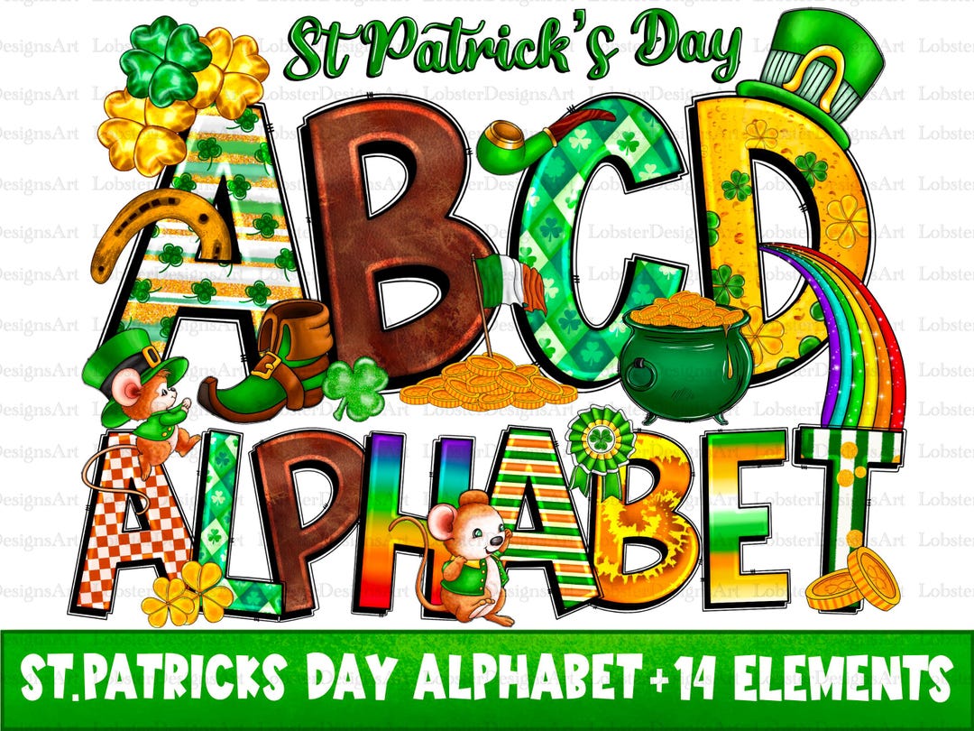 St. Patrick's Day Alphabet Png Files Bundle, St. Patrick's Day Doodle ...