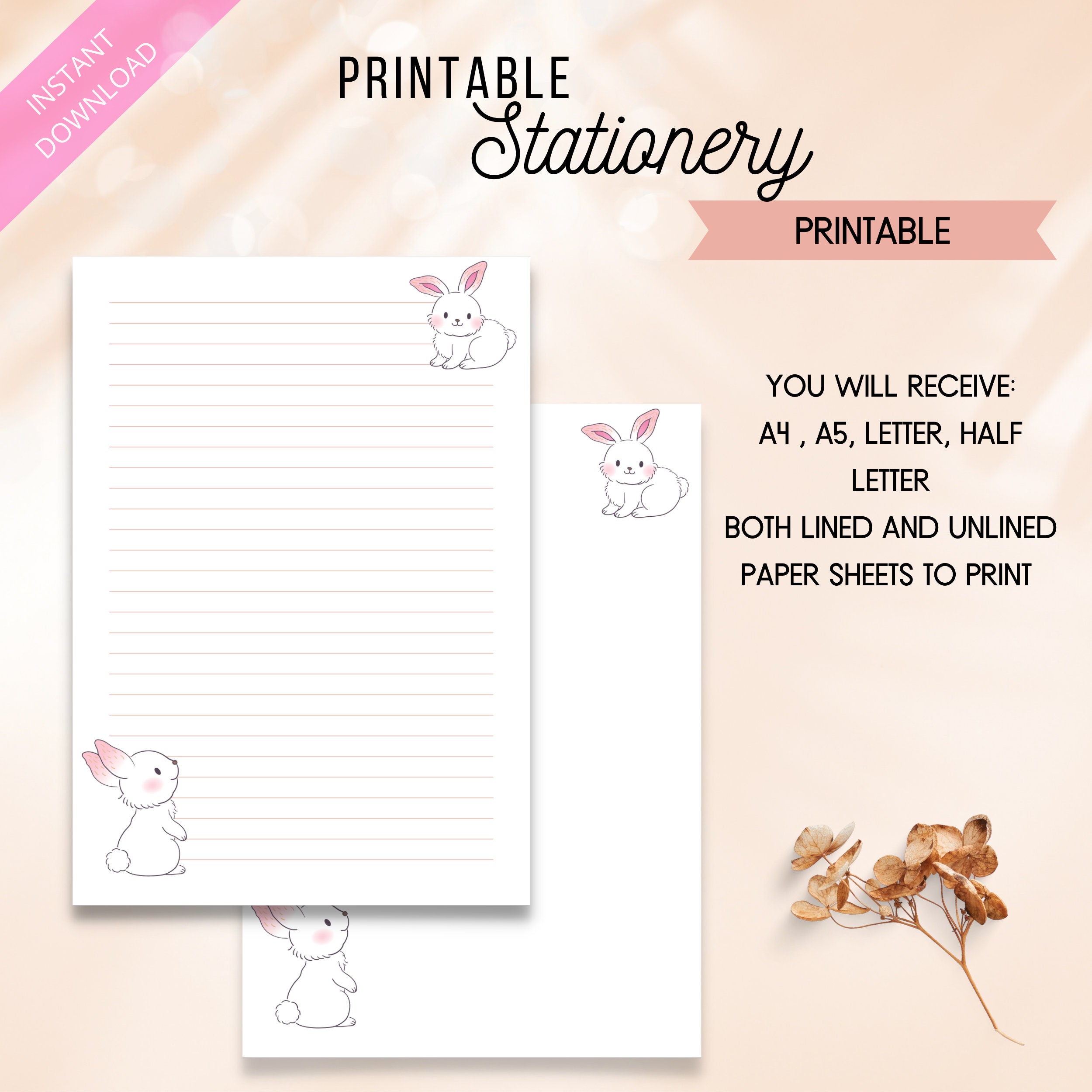 Easter Bunny Printable Stationery | Letter Writing Paper | Cute Notes ...