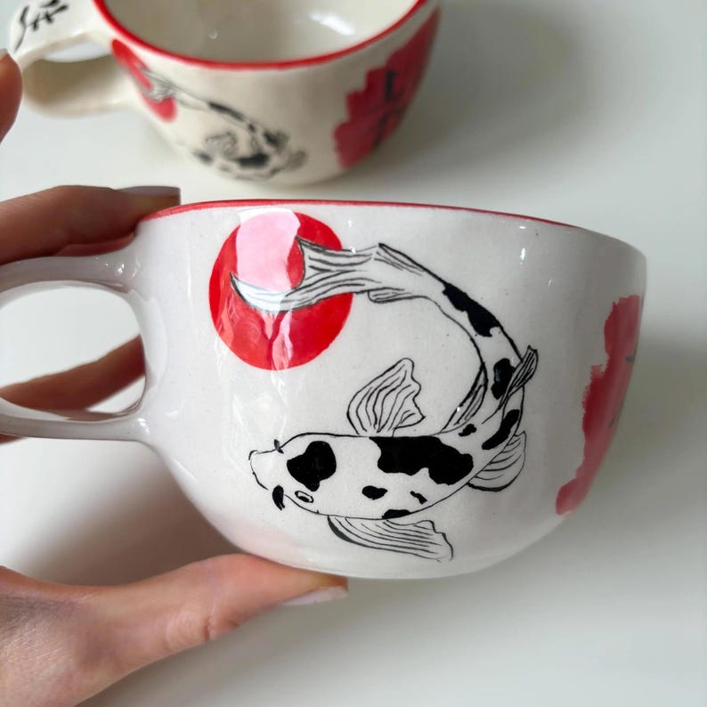 Handmade Koi Fish Ceramic Mug – Japanese Wabi Sabi Decor, Unique Gift ...