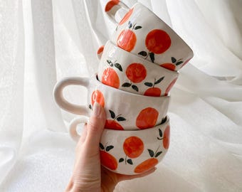 Tall Orange and Blue Ceramic Mug - Etsy